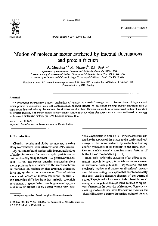(PDF) Motion of molecular motor ratcheted by internal fluctuations and ...