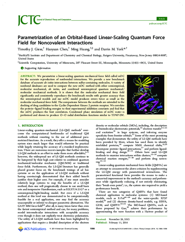 Pdf Parametrization Of An Orbital Based Linear Scaling Quantum Force Field For Noncovalent