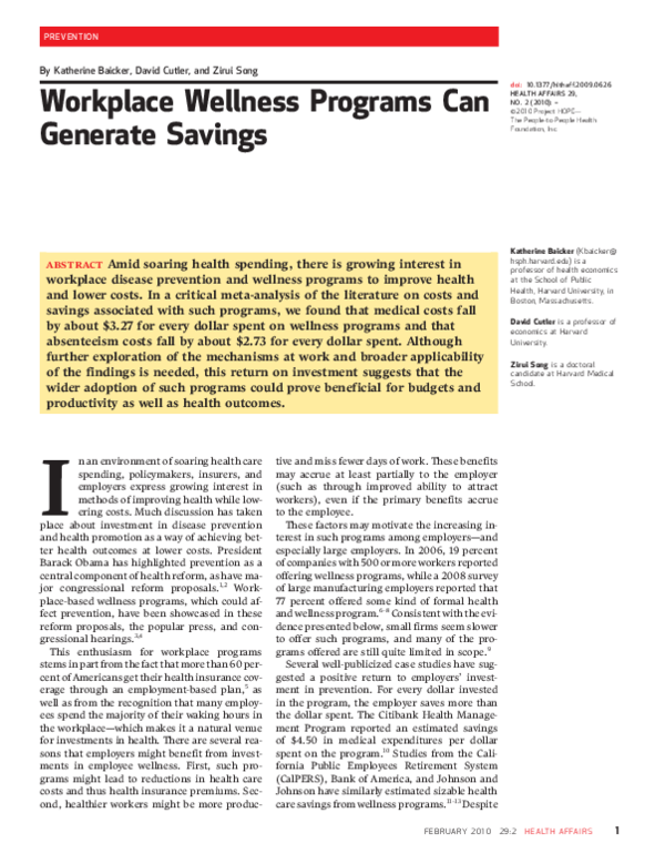 (PDF) Workplace Wellness Programs Can Generate Savings