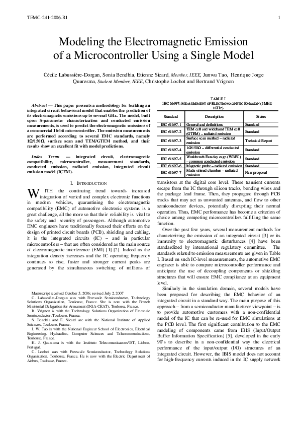 Pdf Modeling The Electromagnetic Emission Of A Microcontroller Using A Single Model