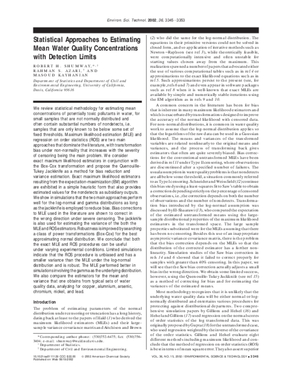 (PDF) Statistical Approaches to Estimating Mean Water Quality Concentrations with Detection Limits