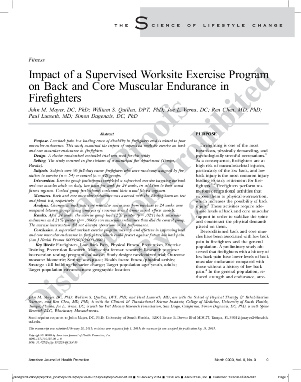 (PDF) Impact of a Supervised Worksite Exercise Program on Back and Core ...