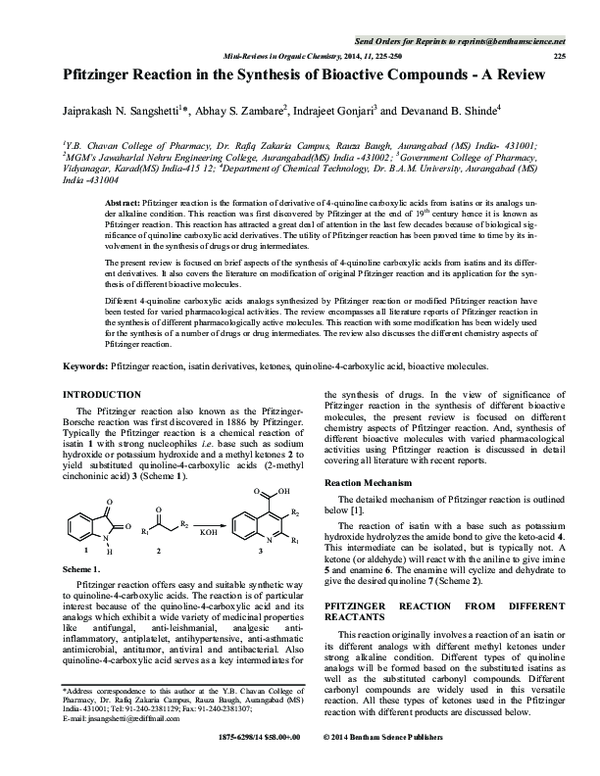 (PDF) Pfitzinger Reaction in the Synthesis of Bioactive Compounds - A ...