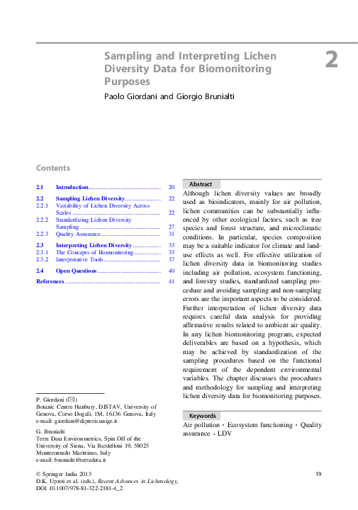 (PDF) Sampling and Interpreting Lichen Diversity Data for Biomonitoring Purposes
