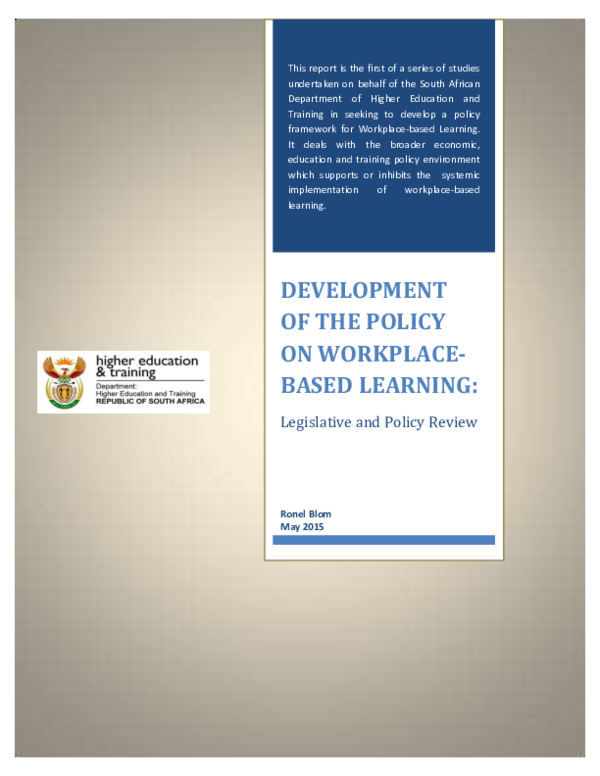 (PDF) DEVELOPMENT OF THE POLICY ON WORKPLACE- BASED LEARNING ...