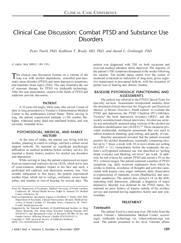 (PDF) Clinical Case Discussion: Combat PTSD and Substance Use Disorders