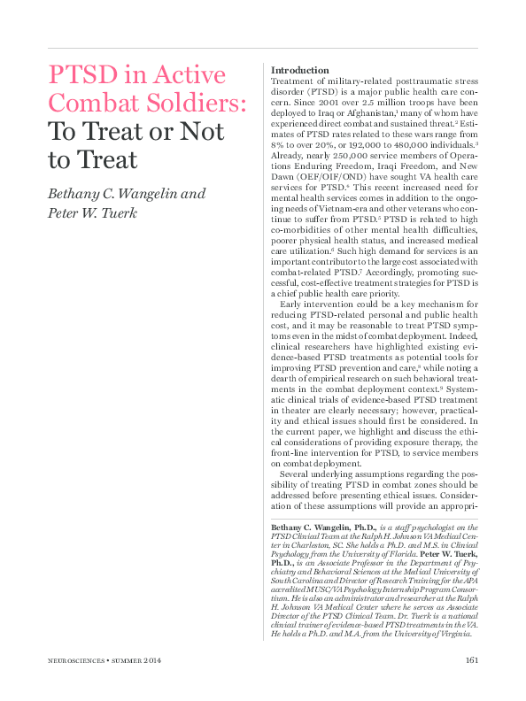 (PDF) PTSD in Active Combat Soldiers: To Treat or Not to Treat