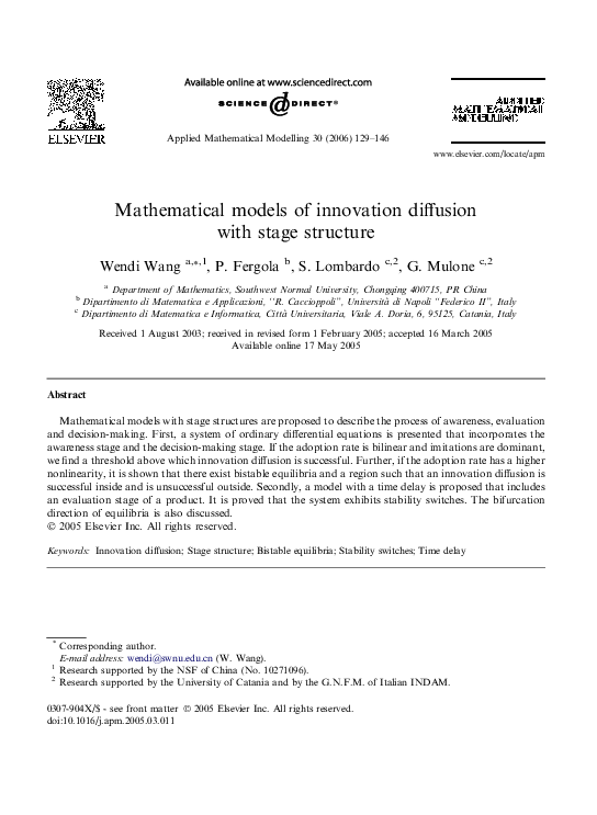 (PDF) Mathematical models of innovation diffusion with stage structure