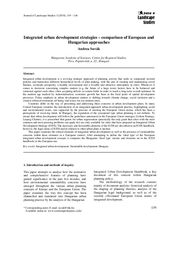 (PDF) Integrated urban development strategies – comparison of European ...