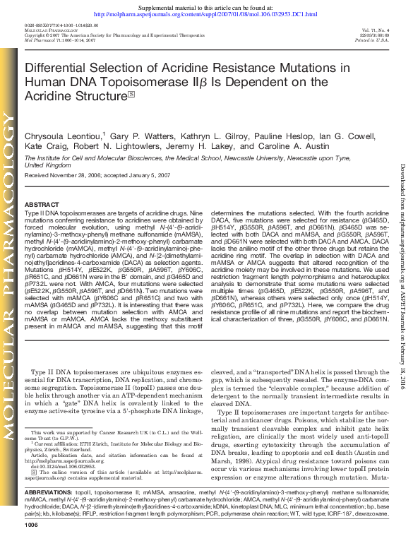 (PDF) Differential Selection of Acridine Resistance Mutations in Human ...