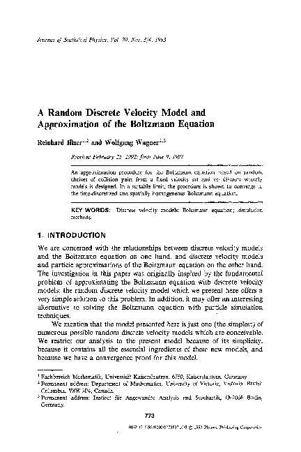 (PDF) A random discrete velocity model and approximation of the ...