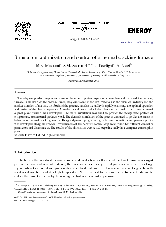 Pdf Simulation Optimization And Control Of A Thermal Cracking Furnace