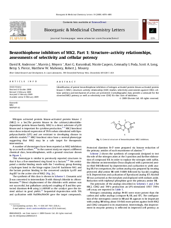 (PDF) Benzothiophene inhibitors of MK2. Part 1: Structure–activity ...