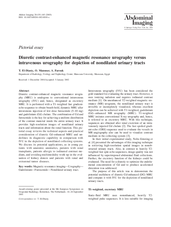 (PDF) Diuretic contrast-enhanced magnetic resonance urography versus intravenous urography for ...