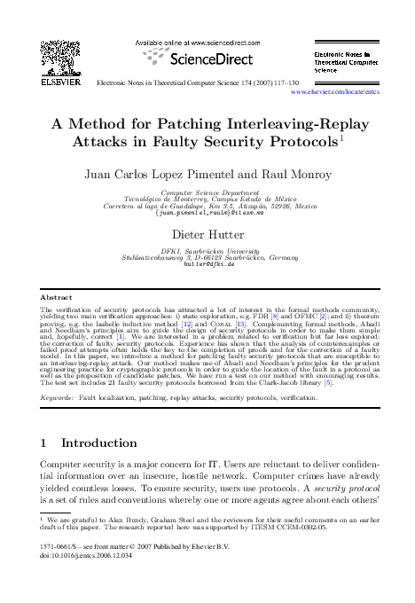 (PDF) A Method for Patching Interleaving-Replay Attacks in Faulty Security Protocols