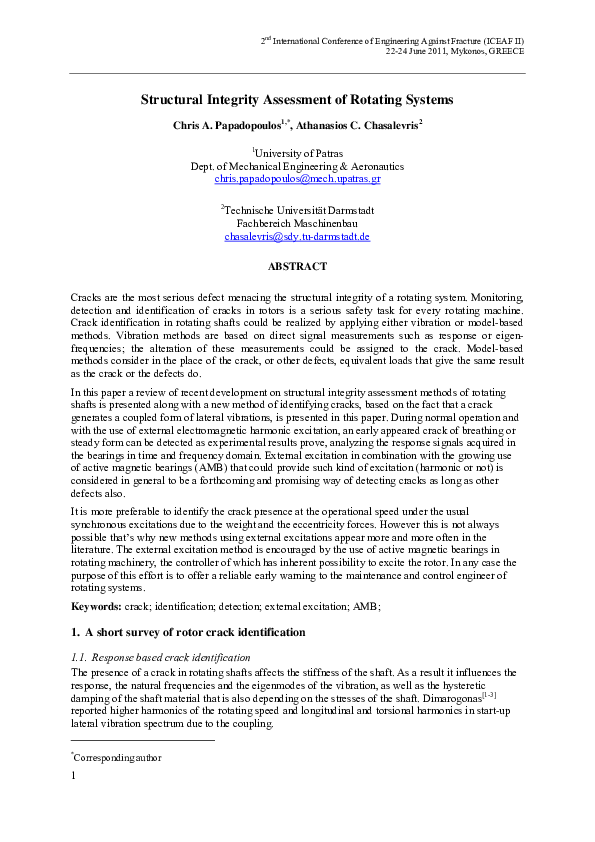 (PDF) Structural Integrity Assessment of Rotating Systems