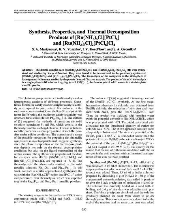 (PDF) Synthesis, properties, and thermal decomposition products of [Ru ...