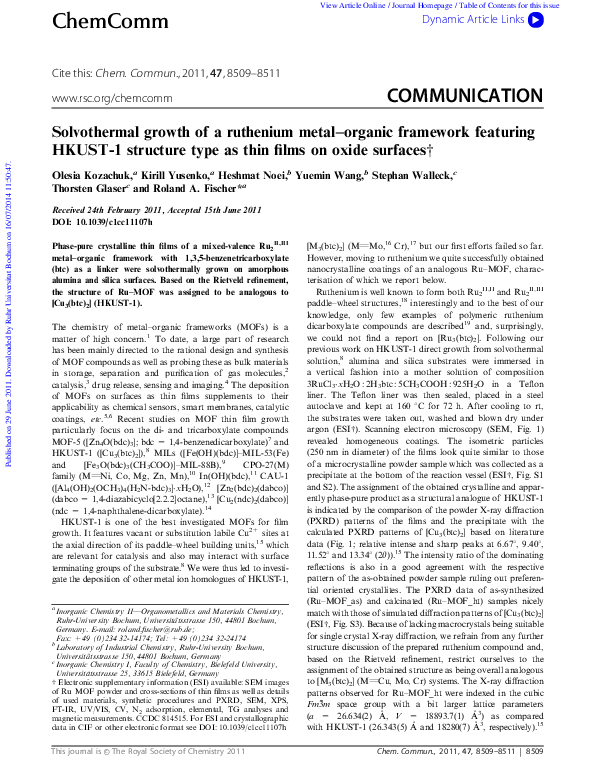 (PDF) Solvothermal growth of a ruthenium metal–organic framework ...