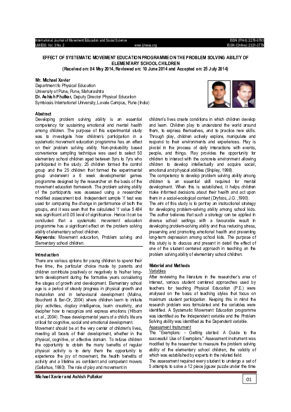 (PDF) EFFECT OF SYSTEMATIC MOVEMENT EDUCATION PROGRAMME ON THE PROBLEM SOLVING ABILITY OF ...
