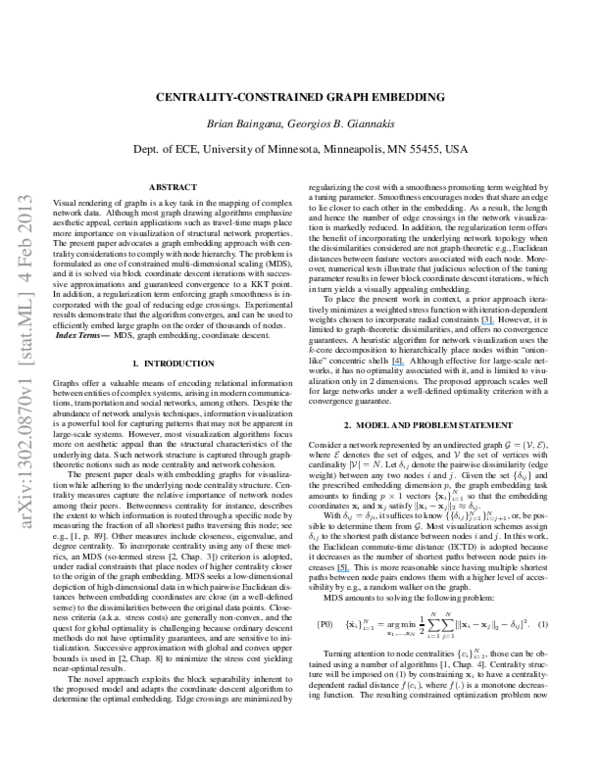 (PDF) Centrality-constrained graph embedding