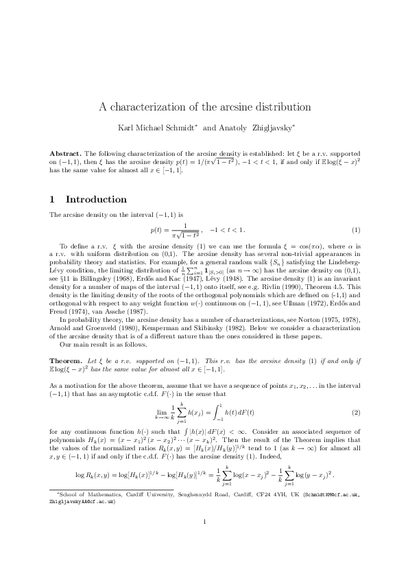 (PDF) A characterization of the arcsine distribution