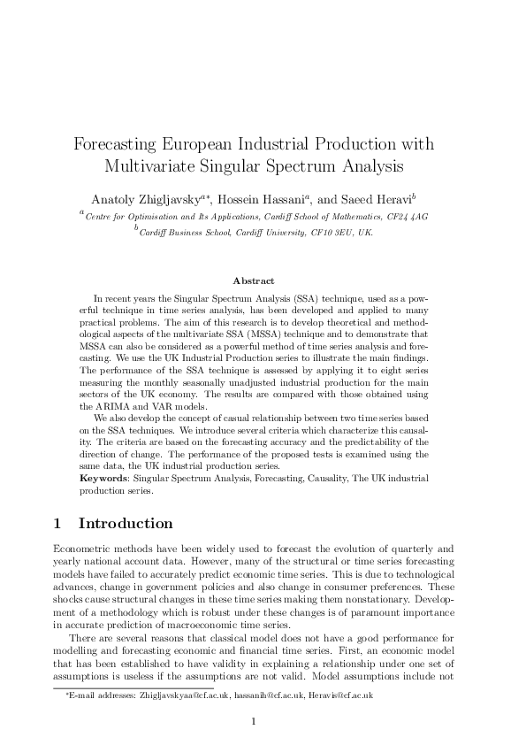 (PDF) Forecasting European industrial production with singular spectrum analysis