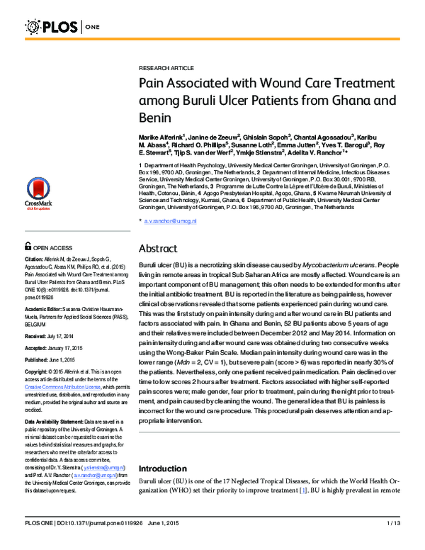 (PDF) Pain Associated with Wound Care Treatment among Buruli Ulcer Patients from Ghana and Benin