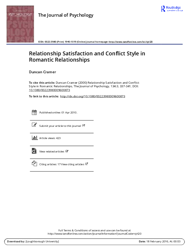 (PDF) Relationship Satisfaction and Conflict Style in Romantic ...