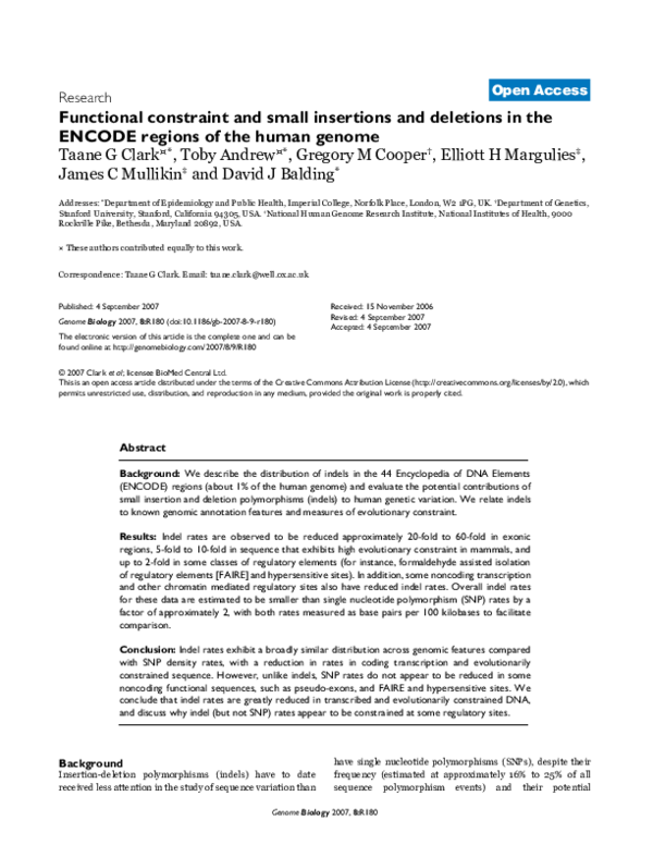 (PDF) Functional constraint and small insertions and deletions in the ...