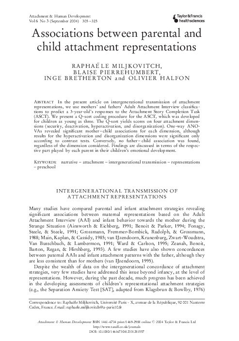 (PDF) Associations between parental and child attachment representations