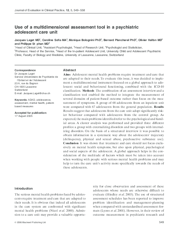 (PDF) Use of a multidimensional assessment tool in a psychiatric ...
