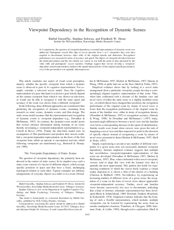(PDF) Viewpoint Dependency in Dynamic Scene Recognition