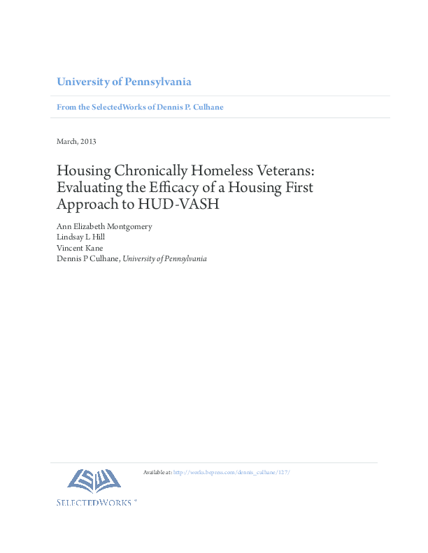 (PDF) HOUSING CHRONICALLY HOMELESS VETERANS: EVALUATING THE EFFICACY OF ...
