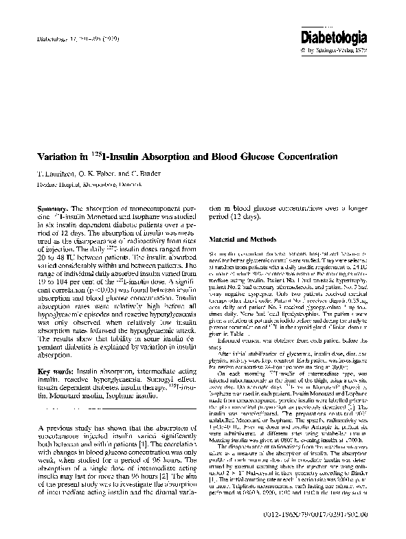 (PDF) Variation in125i-insulin absorption and blood glucose concentration