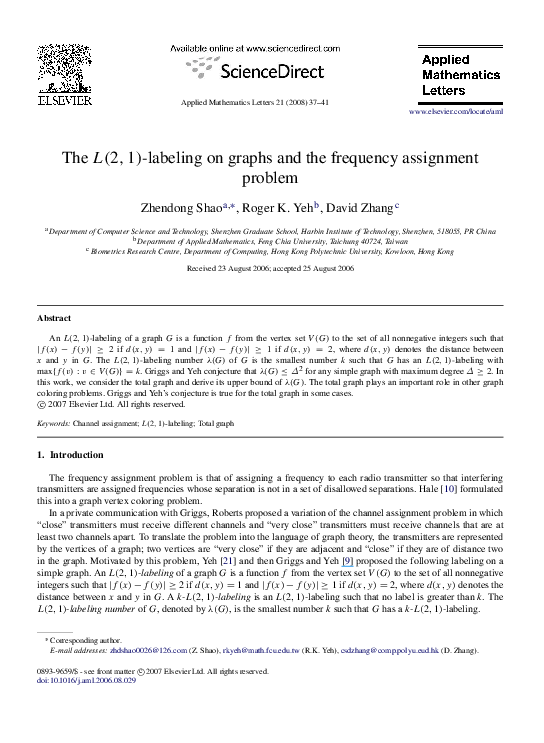 (PDF) The -labeling on graphs and the frequency assignment problem ...