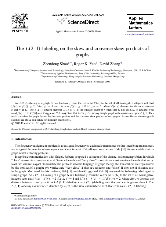 (PDF) The -labeling on the skew and converse skew products of graphs