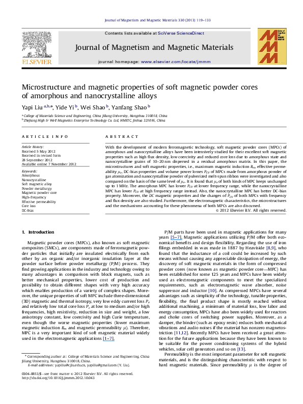 (PDF) Microstructure and magnetic properties of soft magnetic powder cores of amorphous and ...