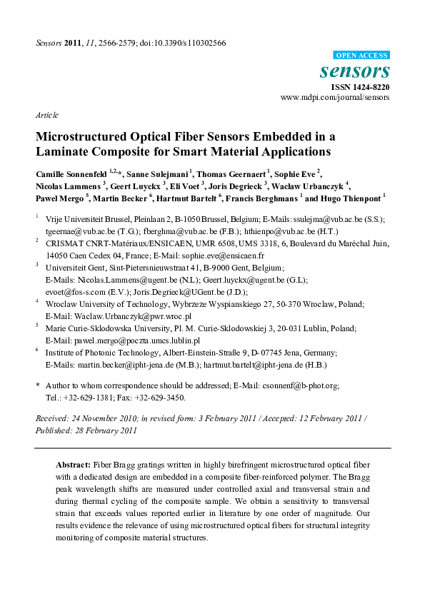 (PDF) Microstructured Optical Fiber Sensors Embedded in a Laminate Composite for Smart Material ...