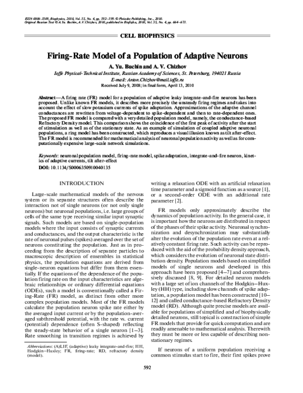 (PDF) Firing Rate Model of a Population of Adaptive Neurons