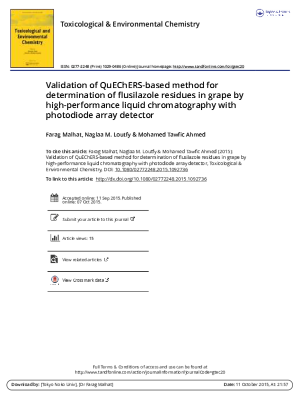 (PDF) Validation of QuEChERS-based method for determination of flusilazole residues in grape by ...