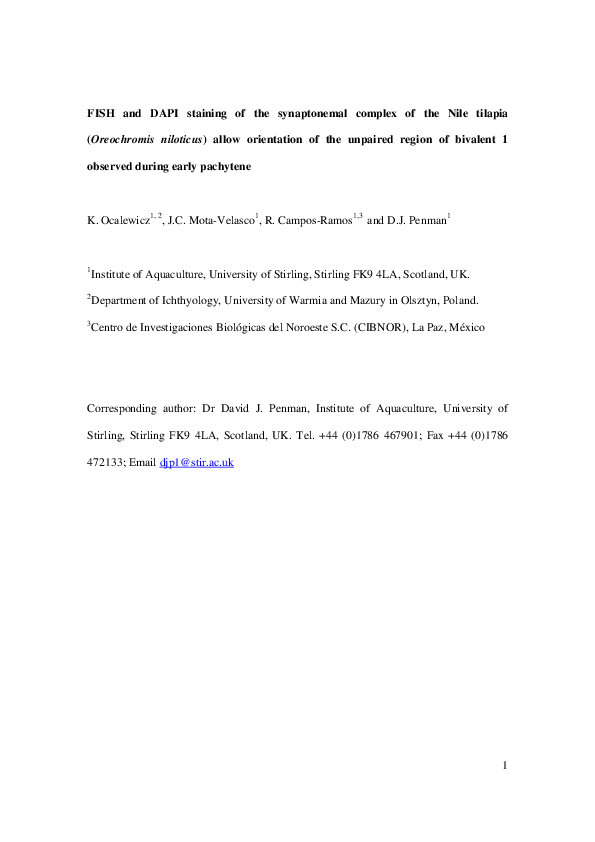 (PDF) FISH and DAPI staining of the synaptonemal complex of the Nile ...