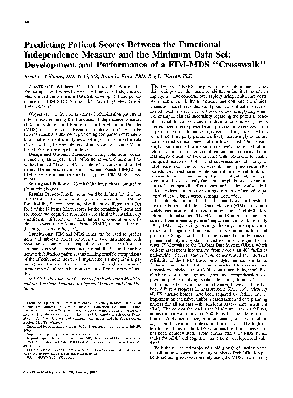 (PDF) Predicting patient scores between the functional independence ...