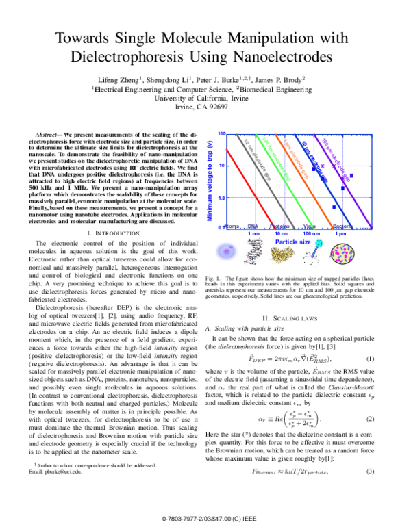 (PDF) Towards single molecule manipulation with dielectrophoresis using nanoelectrodes