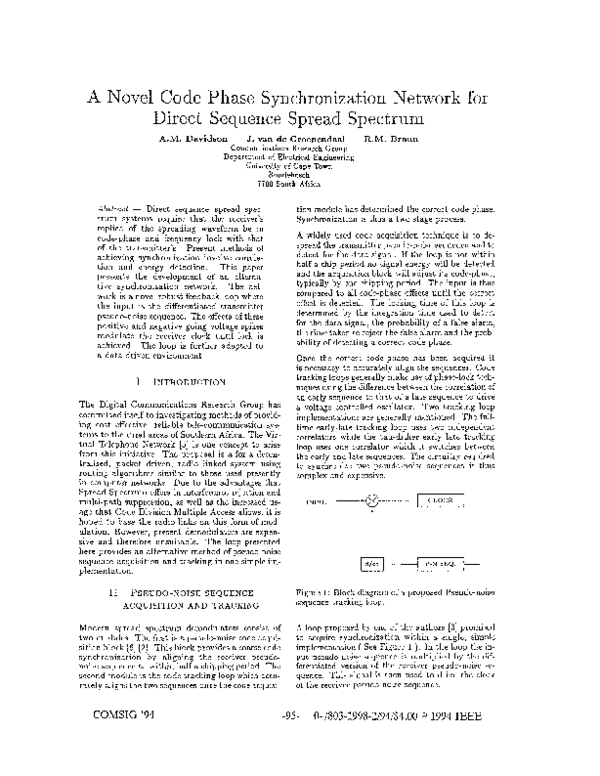 Pdf A Novel Code Phase Synchronization Network For Direct Sequence Spread Spectrum