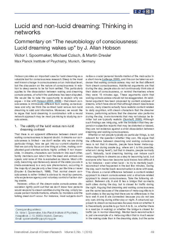 (PDF) Lucid and non-lucid dreaming: Thinking in networks