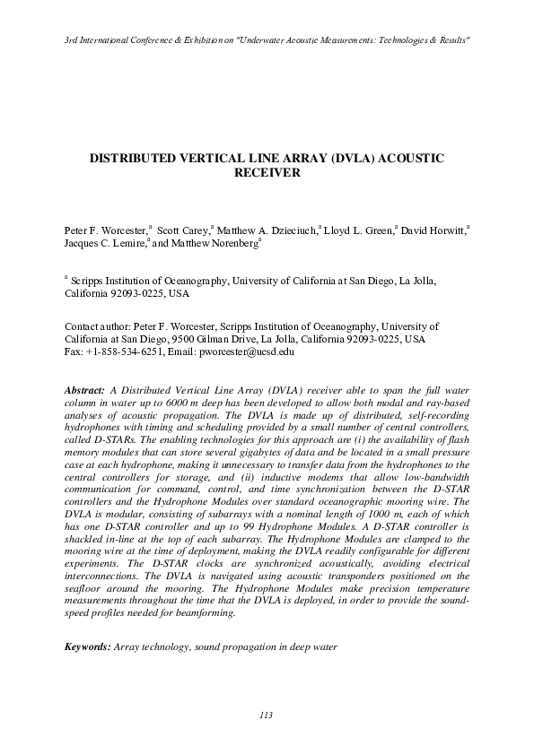 (PDF) Distributed Vertical Line Array (DVLA) acoustic receiver