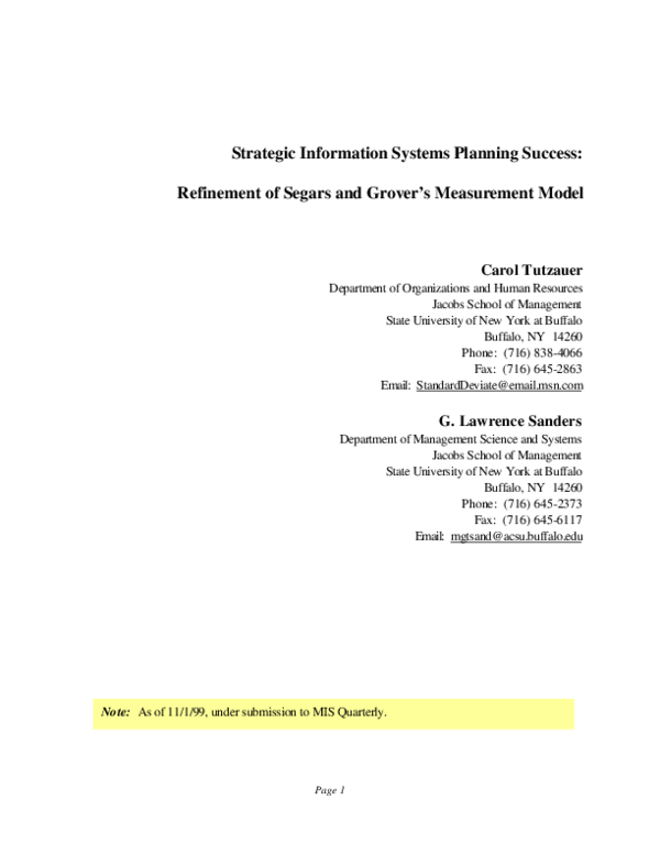 (PDF) Strategic Information Systems Planning Success: Refinement of ...