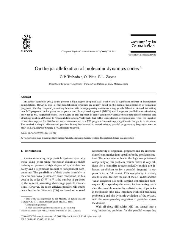 Pdf On The Parallelization Of Molecular Dynamics Codes