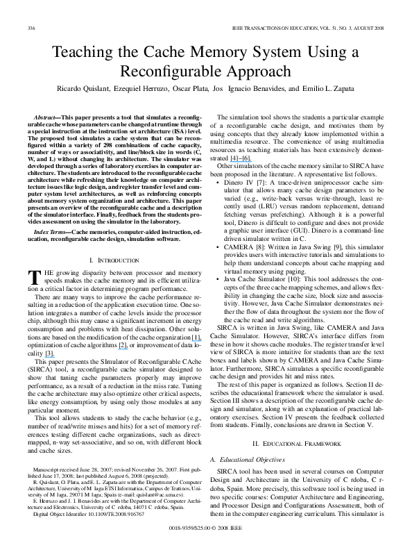 (PDF) Teaching the Cache Memory System Using a Reconfigurable Approach
