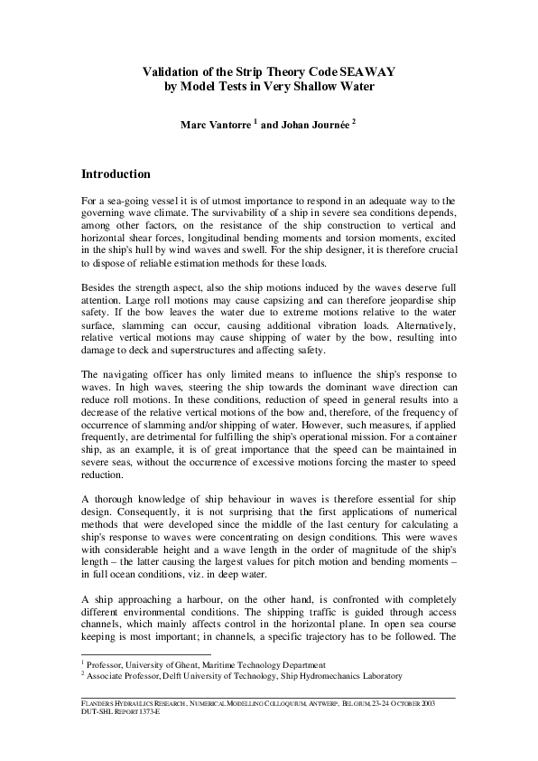 (PDF) Validation of the Strip Theory Code SEAWAY by Model Tests in Very ...